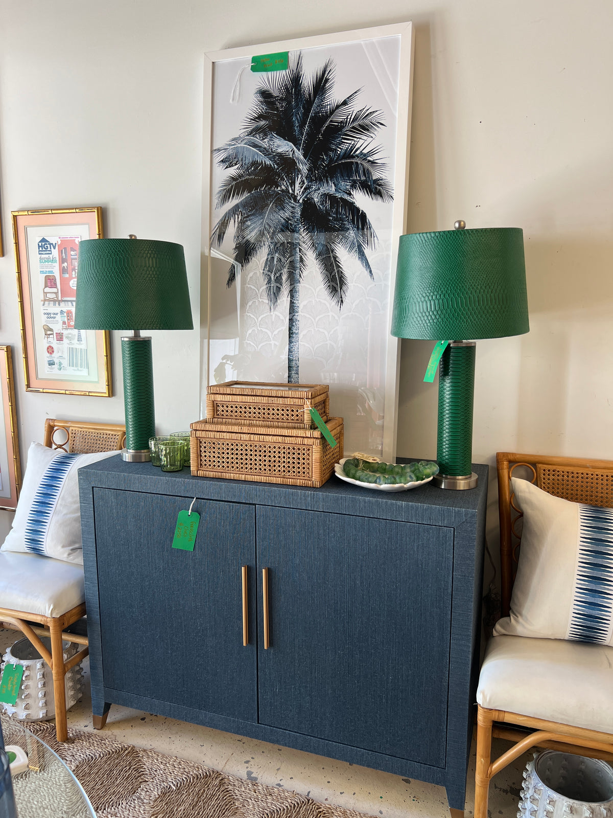 Blue Grasscloth Cabinet – One of a Find Charleston